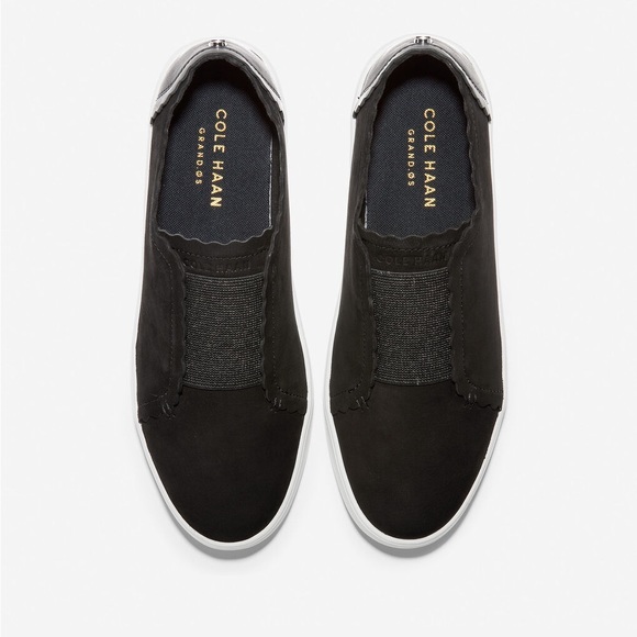 Cole Haan | Shoes | Cole Haan Grand Os Scallop Cutout Black Slip Ons ...